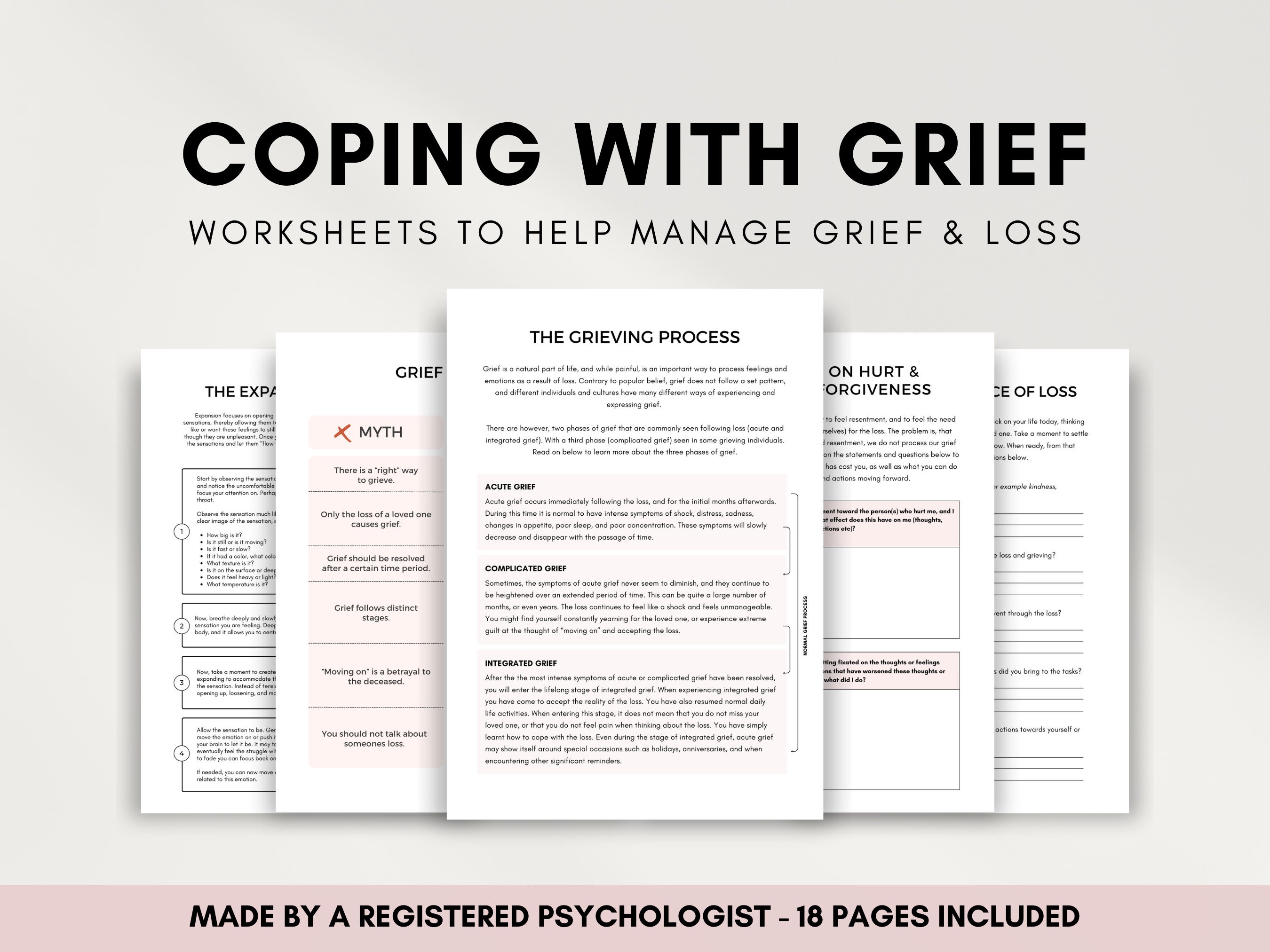 Grief Worksheets for Adults & Teens, ACT Therapy Bundle, Coping Skills ...
