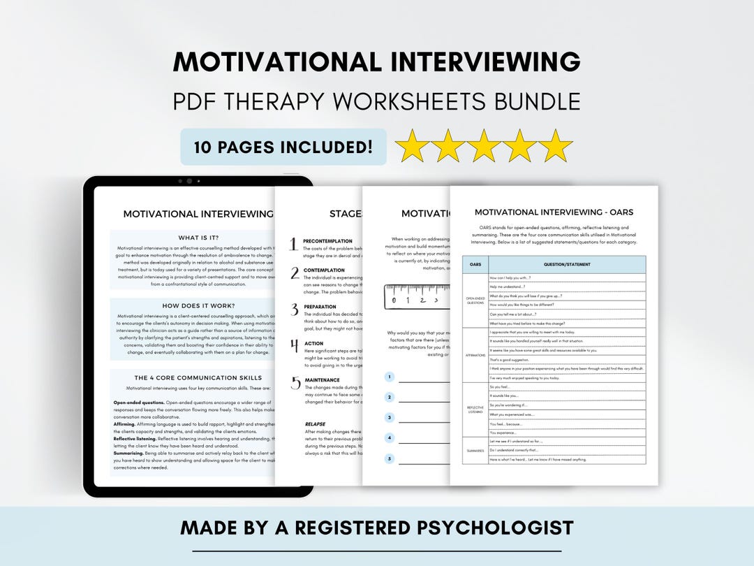 MI Therapy Toolbox: Motivational Interviewing Worksheets (digital ...