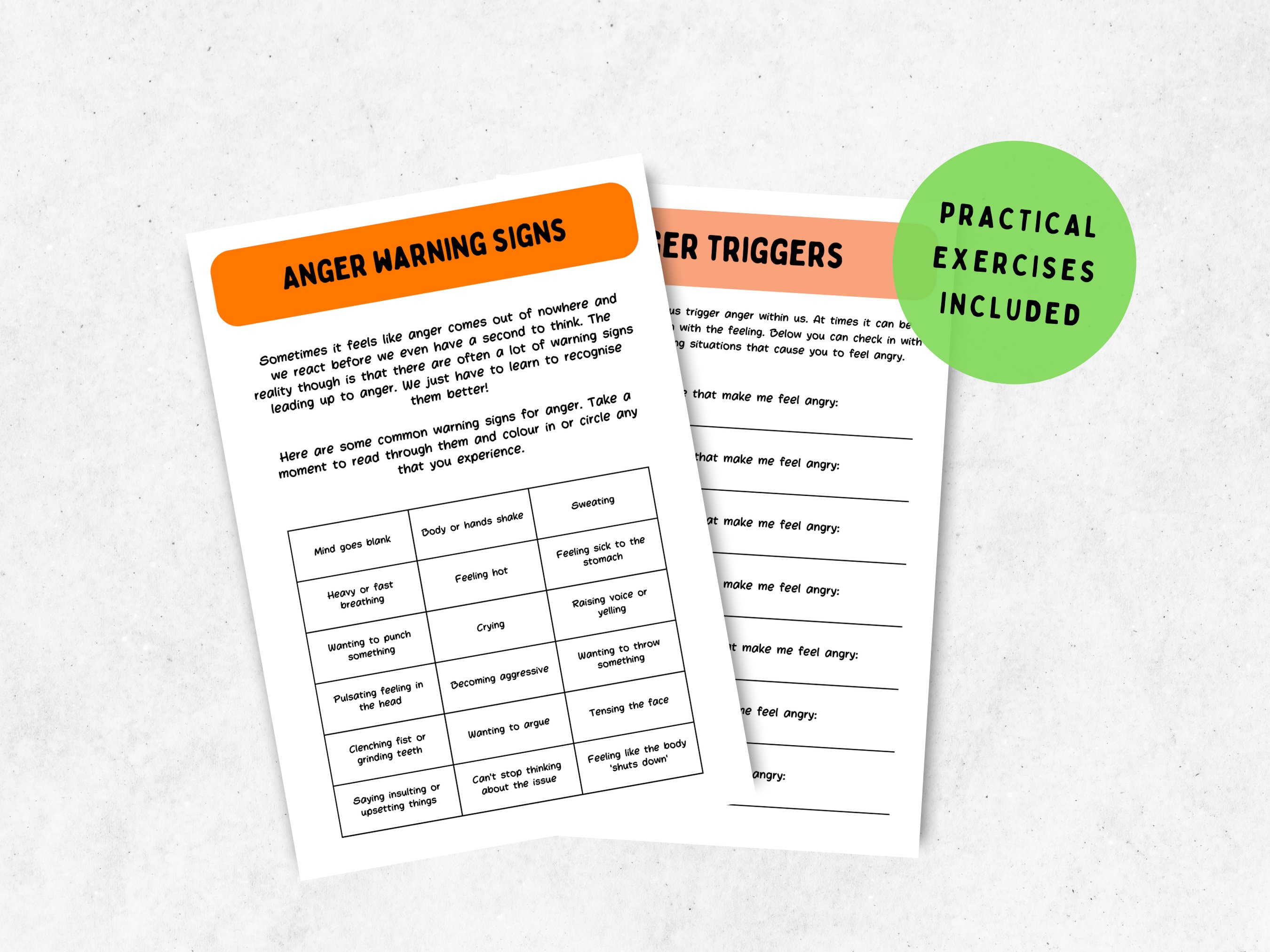 Anger Worksheets Kids Therapy Bundle Kids Anger Management Worksheets ...