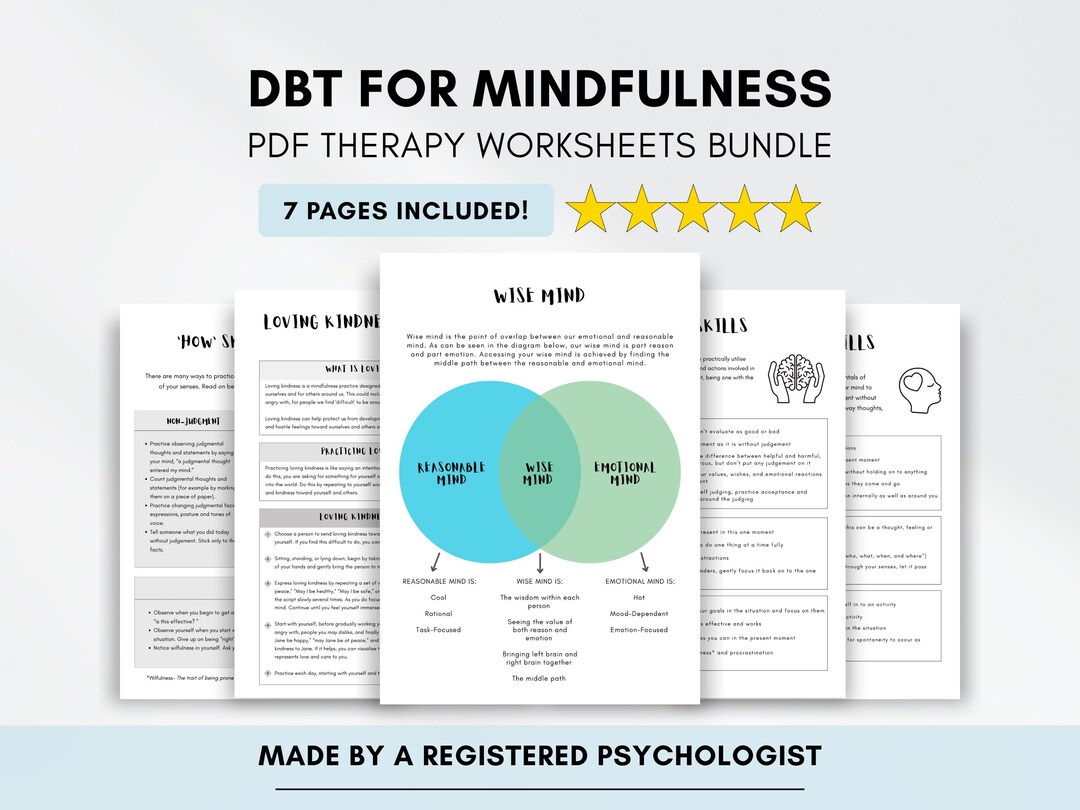 DBT Mindfulness Skills Worksheets: Wise Mind, Loving Kindness (digital ...