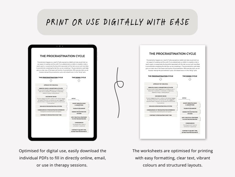 CBT Worksheets: Overcoming Procrastination, Therapist Tool (PDF ...
