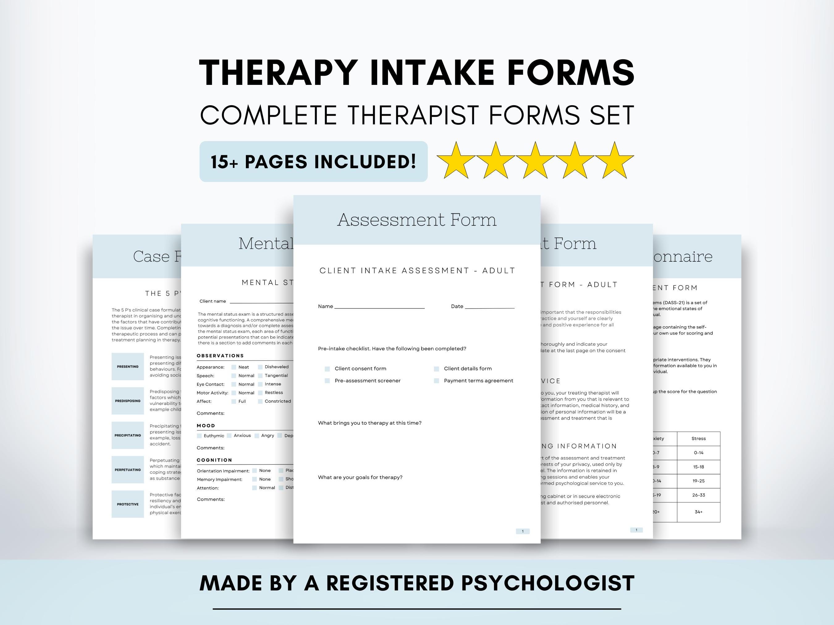 Therapist Client Intake Forms Bundle: Counselor & Psychologist ...