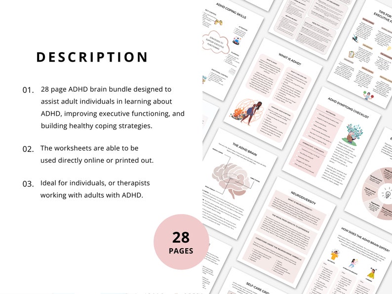 Adult ADHD Symptoms Worksheets, ADHD Late Diagnosis Therapist Resource ...