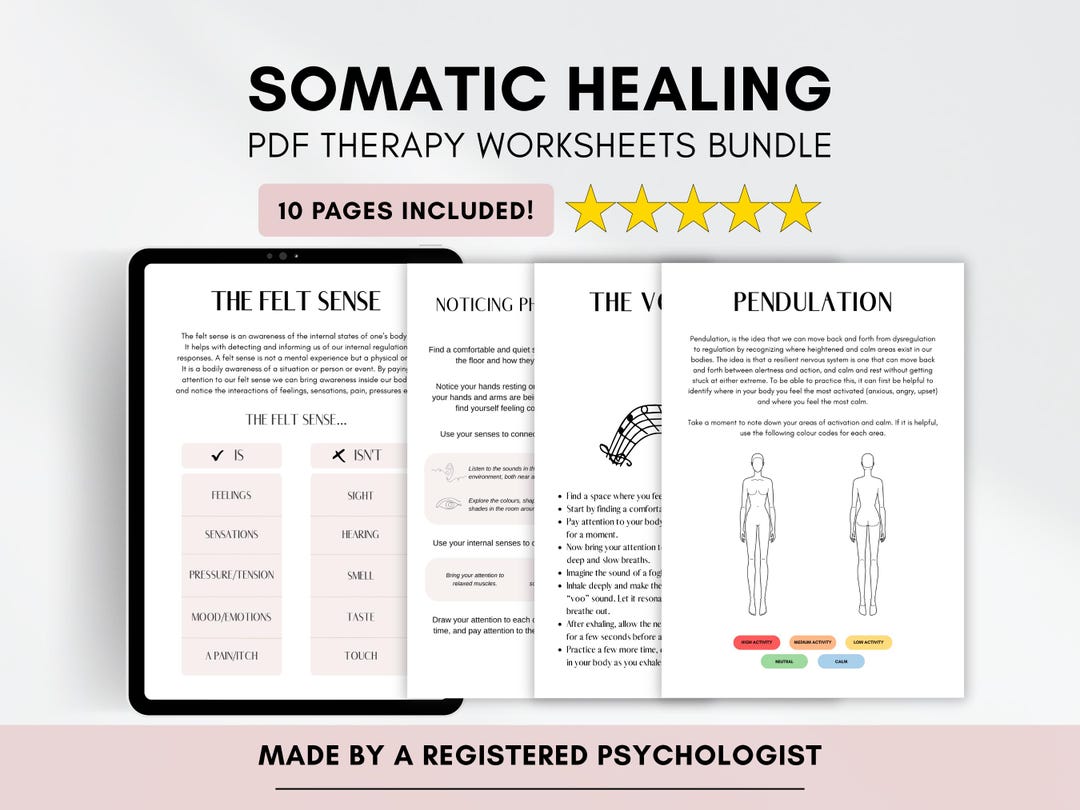 Somatic Therapy Worksheets Bundle: Nervous System Regulation Exercises ...