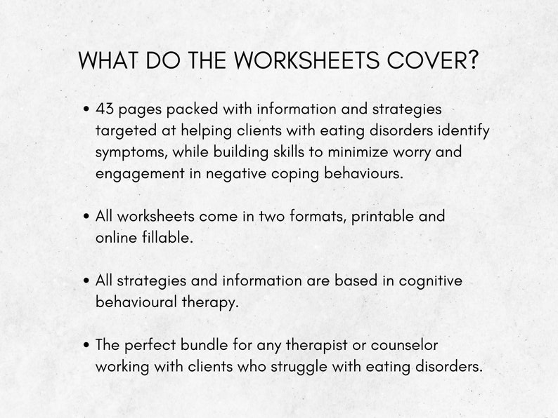 CBT Eating Disorder Worksheets: Therapy Handouts (printable & Fillable ...