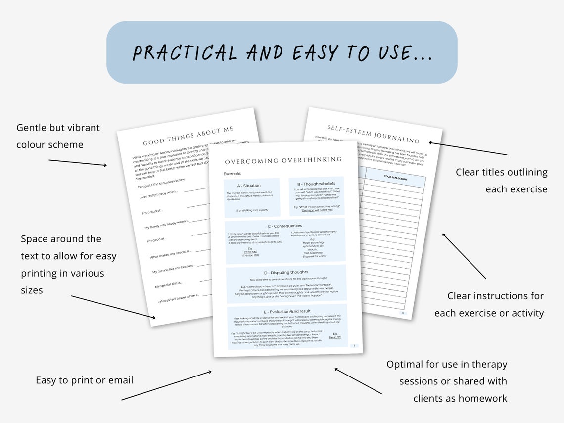 Anxiety Journal and Worksheets for Overthinking and Negative Thoughts ...
