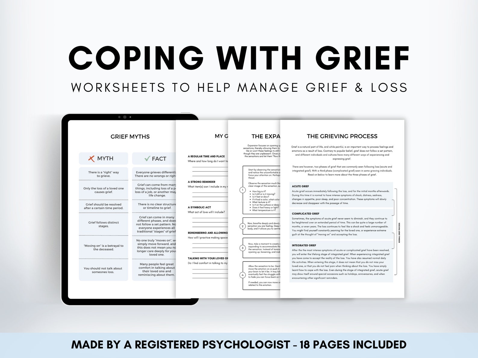 Grief Therapy Worksheets for Adults, Coping Skills for Grief and Loss ...