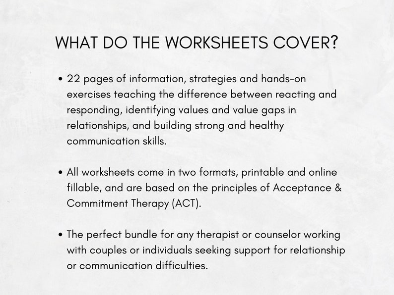 ACT Therapy Worksheets for Couples, Building Healthy Relationships ...