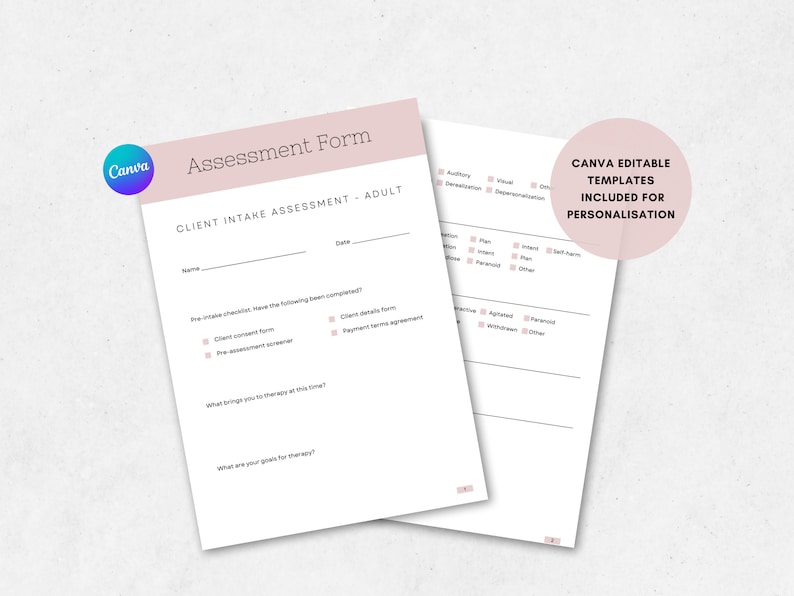 Therapy Intake Form Bundle, Canva Editable Therapist Resource ...