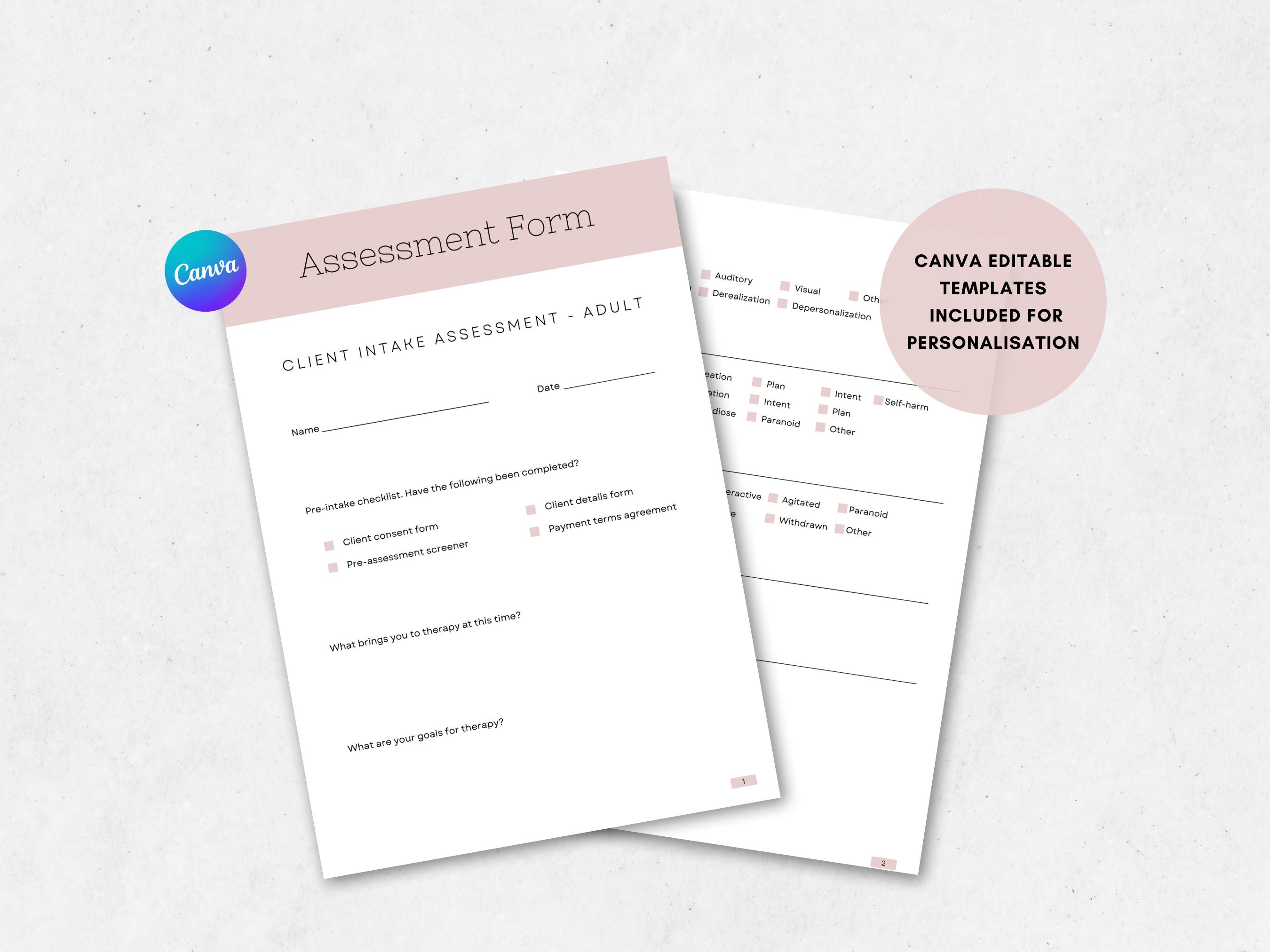 Therapy Intake Form Bundle, Canva Editable Therapist Resource ...