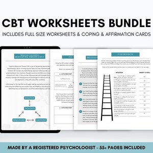 CBT Worksheets & Coping Cards Affirmation Bundle, Exposure Therapy for ...