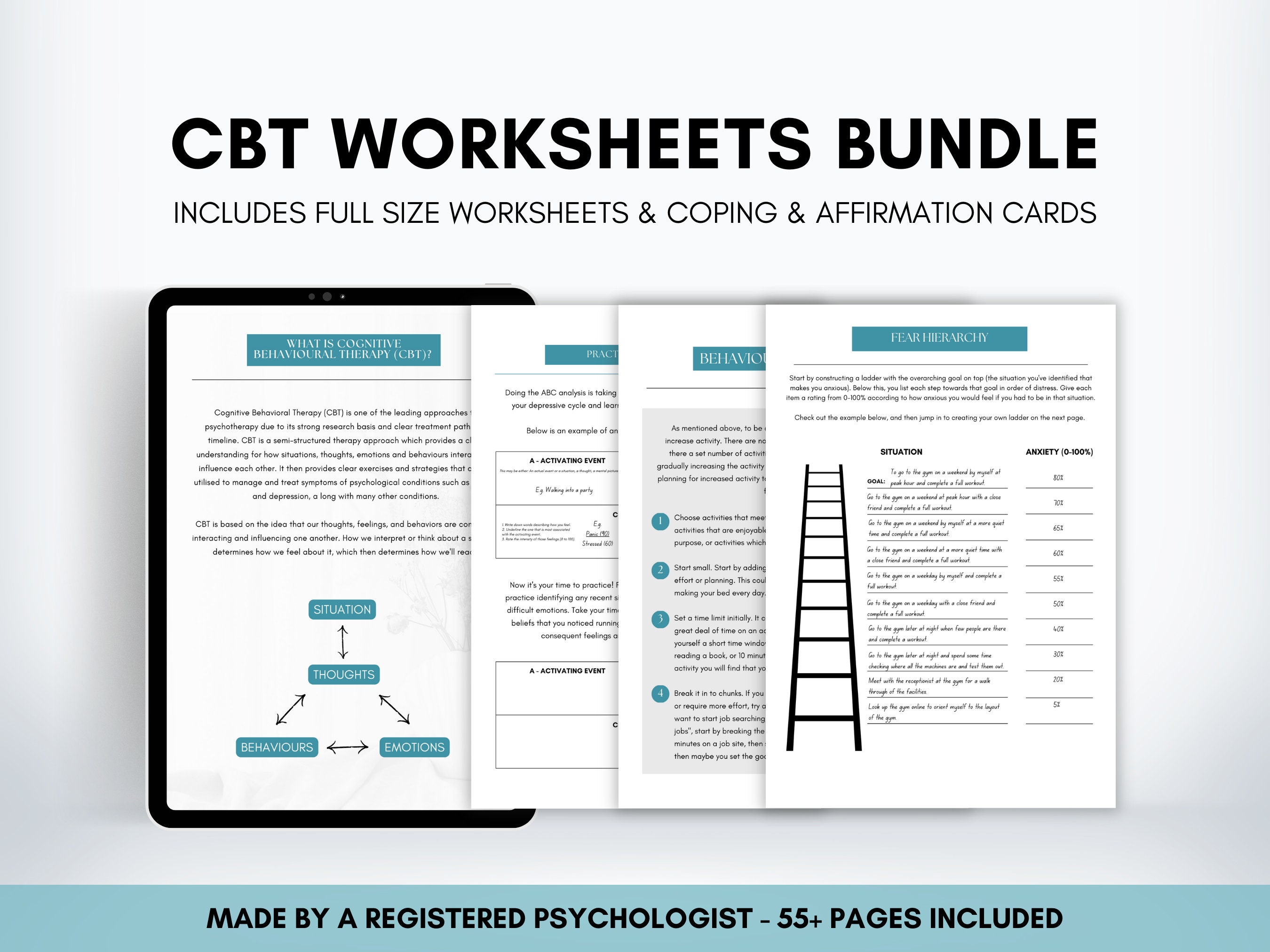 CBT Worksheets & Coping Cards Affirmation Bundle, Exposure Therapy for ...