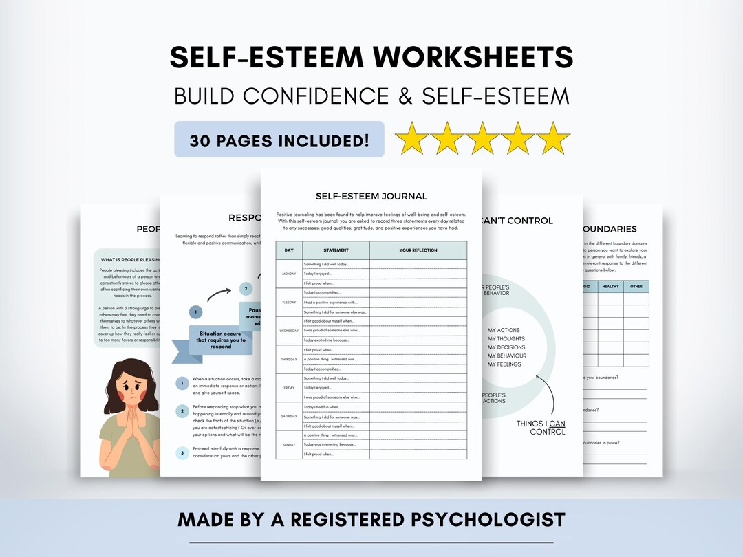 Self-esteem Worksheets Bundle With Confidence Building & Boundary ...