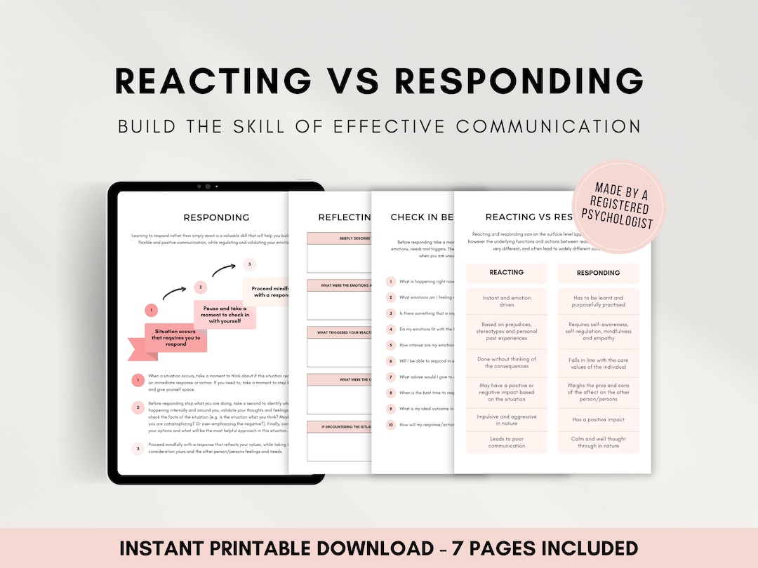 Reacting Vs Responding Worksheets: Communication Skills, Emotional ...
