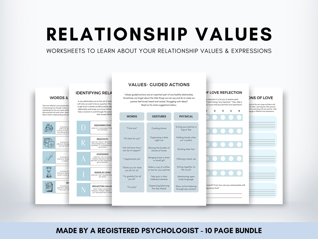 Relationship Worksheets for Understanding Values, Setting Healthy ...
