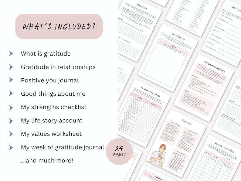 Gratitude Therapy Worksheets for Building Self-esteem, Understanding ...