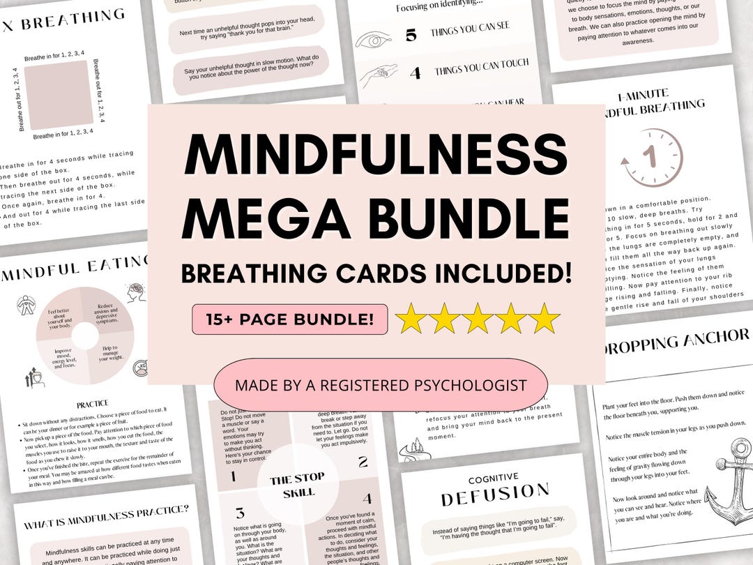 Mindfulness Worksheets Mega Bundle With Breathing Cards & Exercises ...