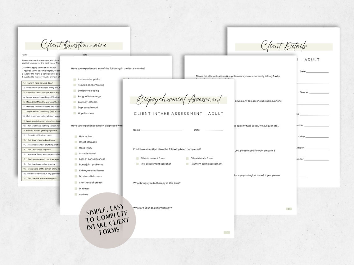 Therapy Intake Form Bundle, New Client Questionnaire, Psychotherapy ...