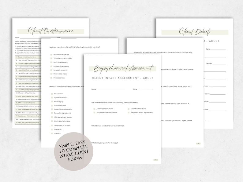 Therapy Intake Form Bundle, New Client Questionnaire, Psychotherapy ...