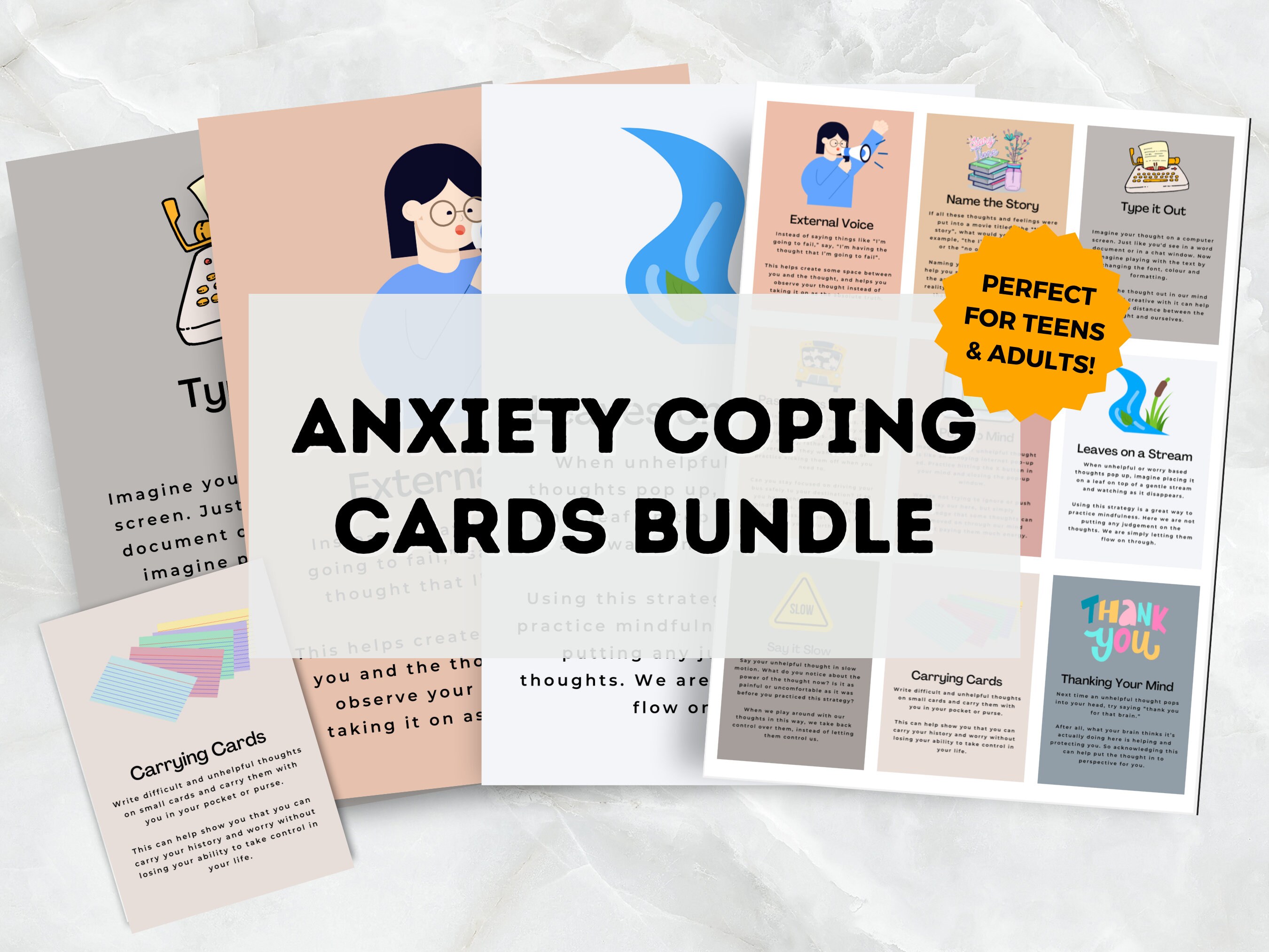 Anxiety Coping Cards Bundle Coping Skills Cards for Teens & Adults ...