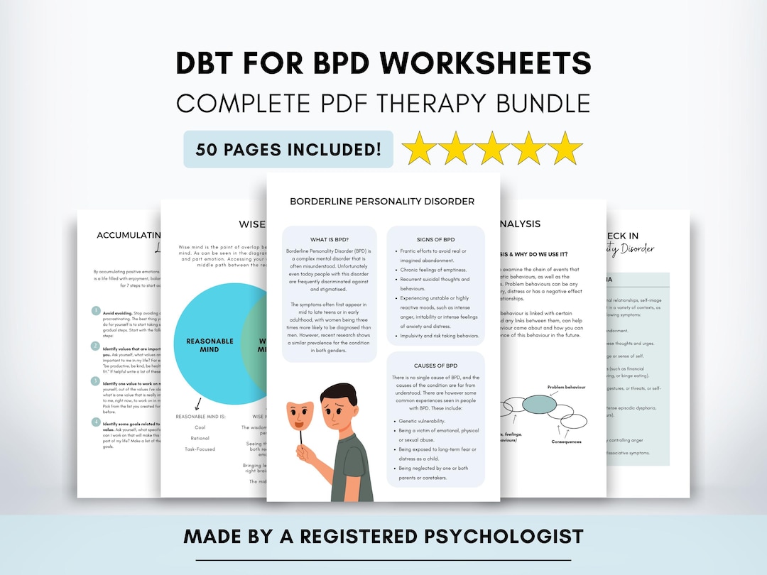DBT Worksheets Bundle: Borderline Personality Disorder, Emotional ...