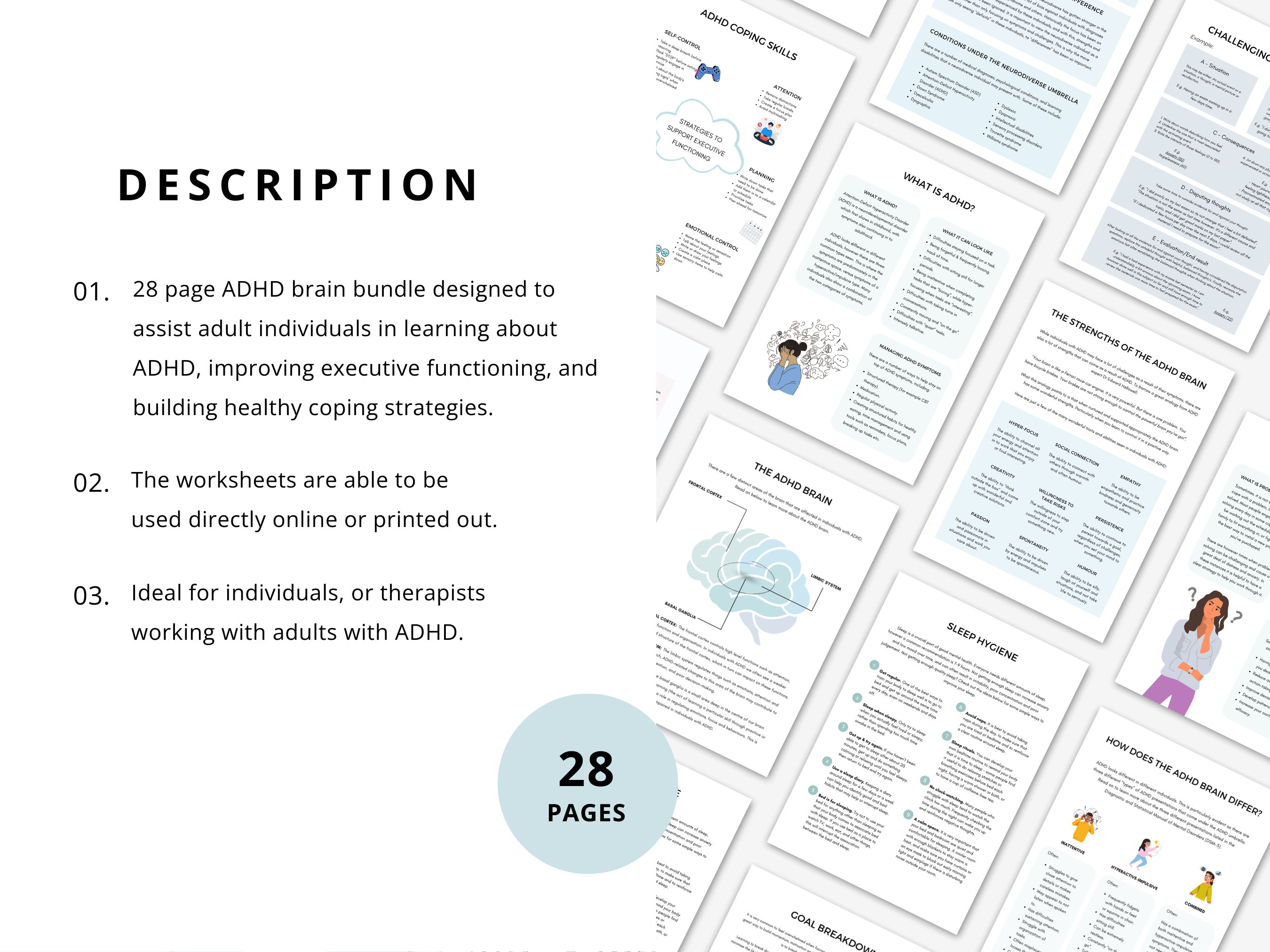 ADHD Late Diagnosis Therapy Worksheets: Executive Functioning for ...