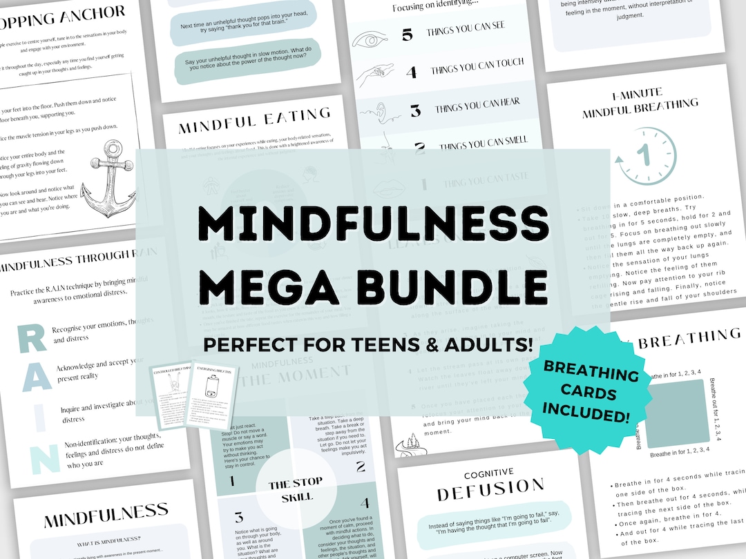 Mindfulness Mega Bundle | Mindfulness Worksheets for Adults and Teens ...