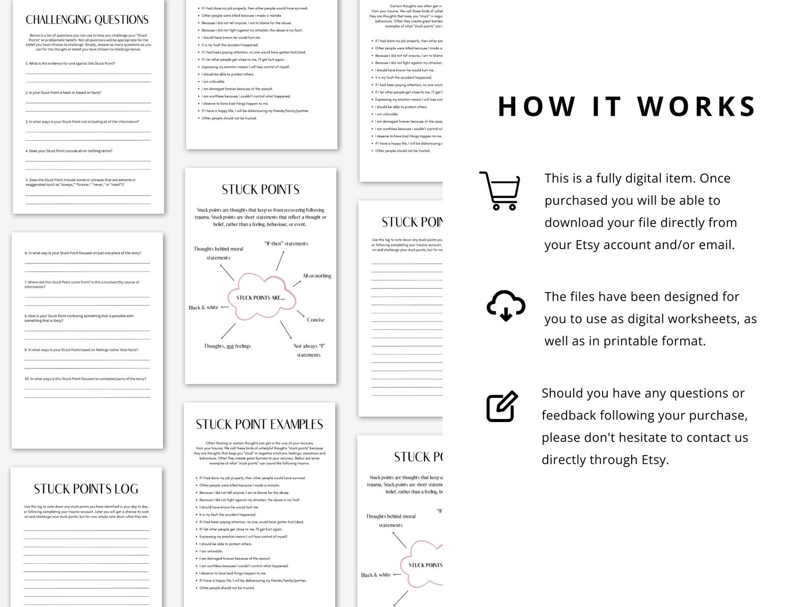 CPT Trauma Worksheets: Stuck Points, Triggers, PTSD (printable ...