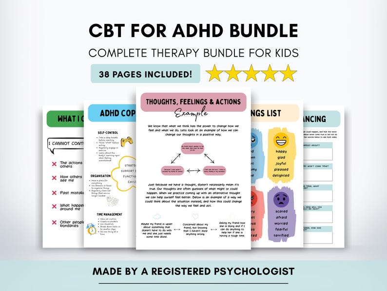 ADHD Coping Skills Worksheets: CBT Bundle for Kids (printable ...