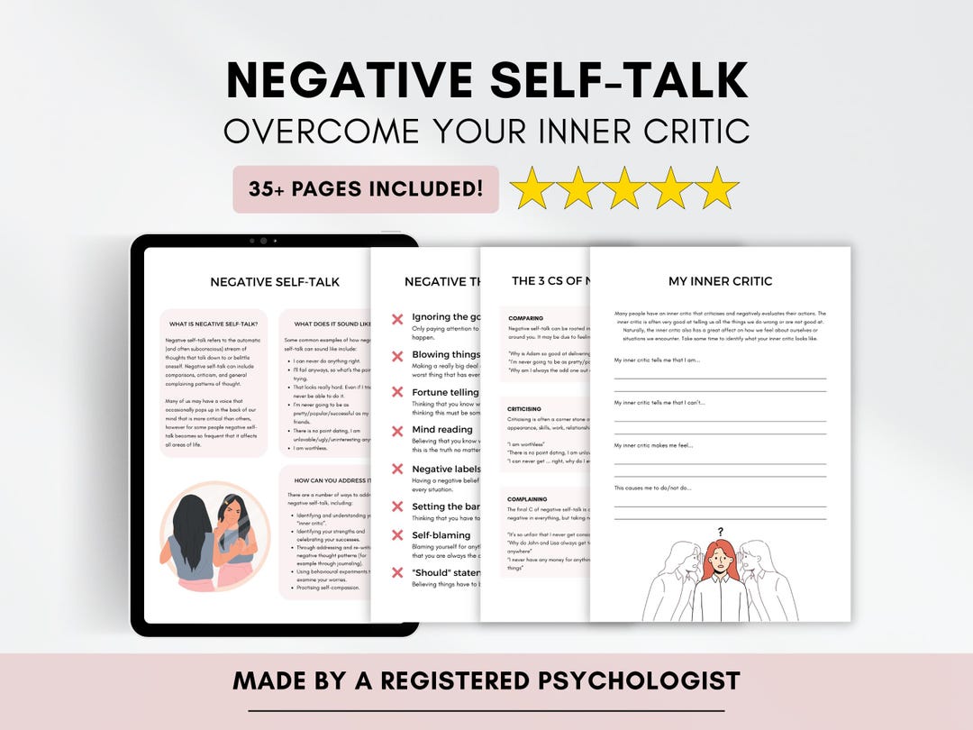Negative Self-talk Worksheets: CBT Therapy, Inner Critic (PDF Digital ...