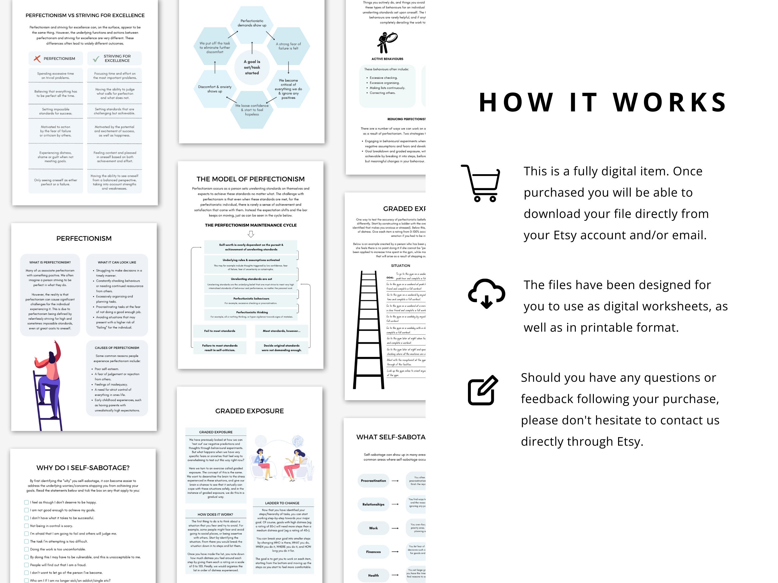 Addressing Perfectionism Worksheet Bundle for Identifying Unhelpful ...