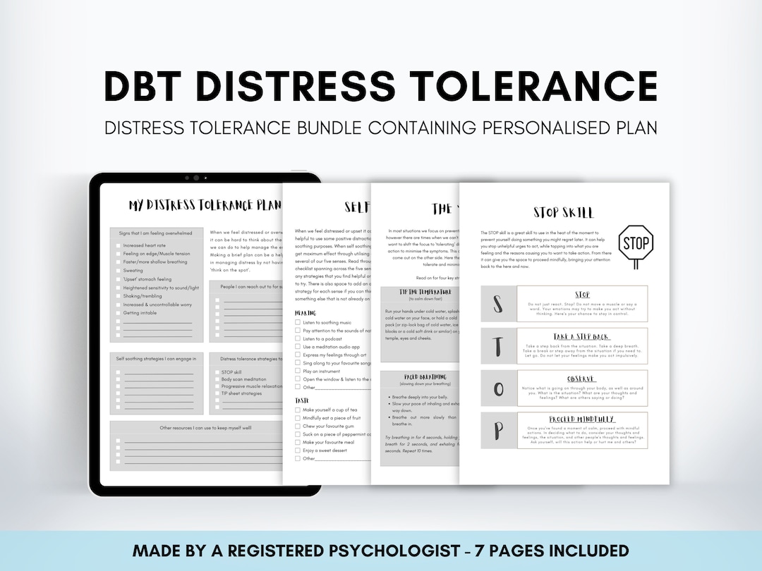 DBT Distress Tolerance Worksheets and Personal Distress Tolerance Plan ...