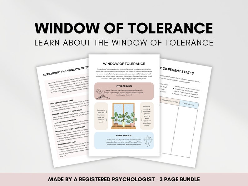 Window of Tolerance Therapy Handouts for Understanding Emotional States ...