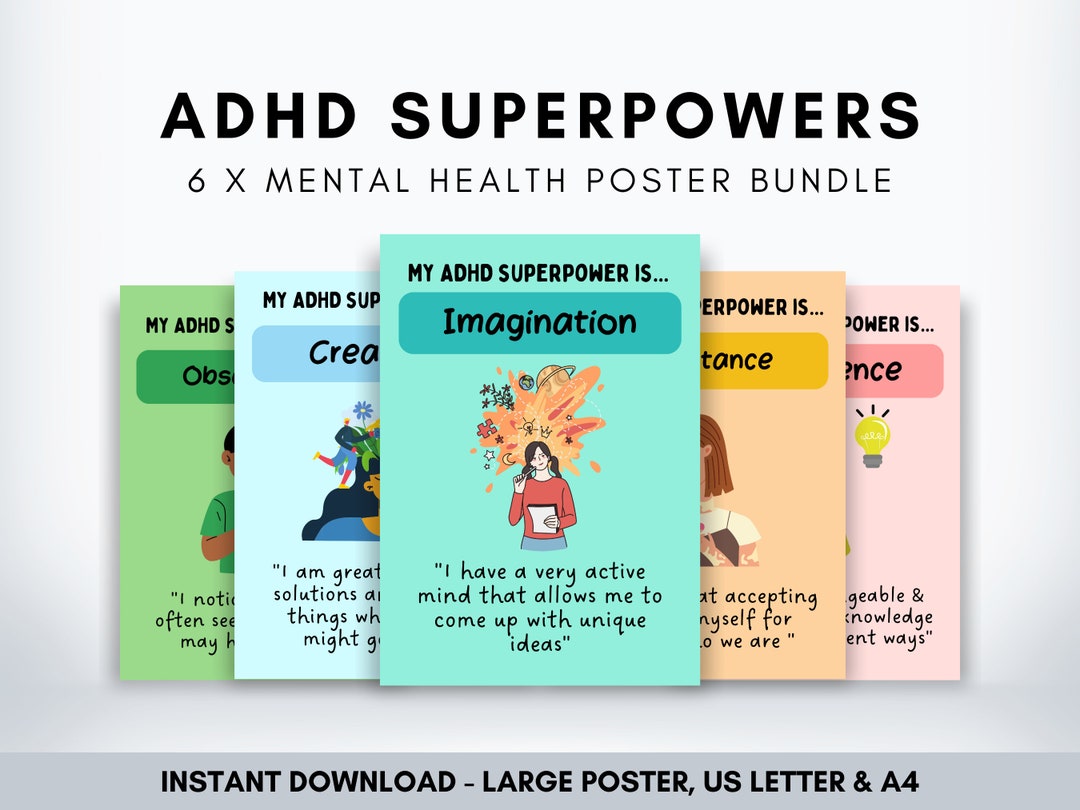 ADHD Superpowers Poster Bundle, Neurodivergent Prints, ADHD for Kids ...