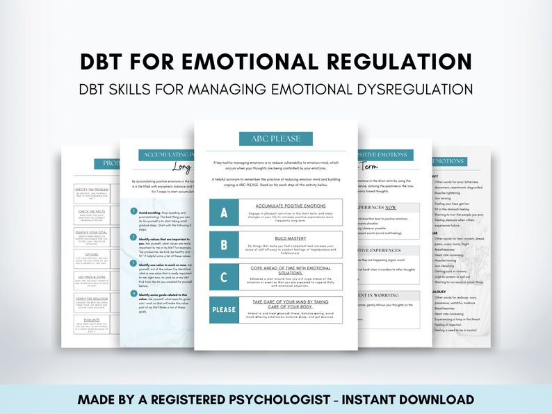DBT Emotional Regulation Worksheets: Coping Skills & Problem Solving ...