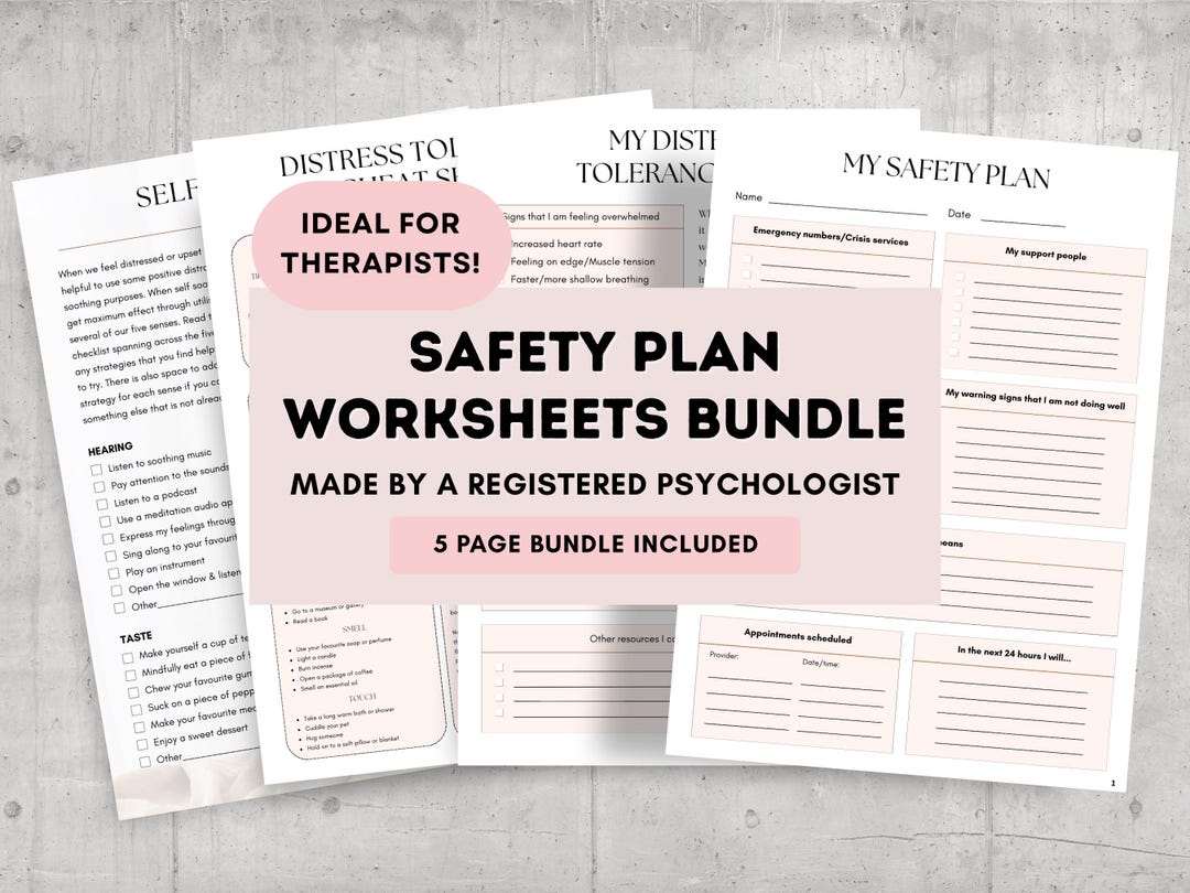 Safety Plan Worksheets Bundle for Therapists: Crisis Plan Template (PDF ...