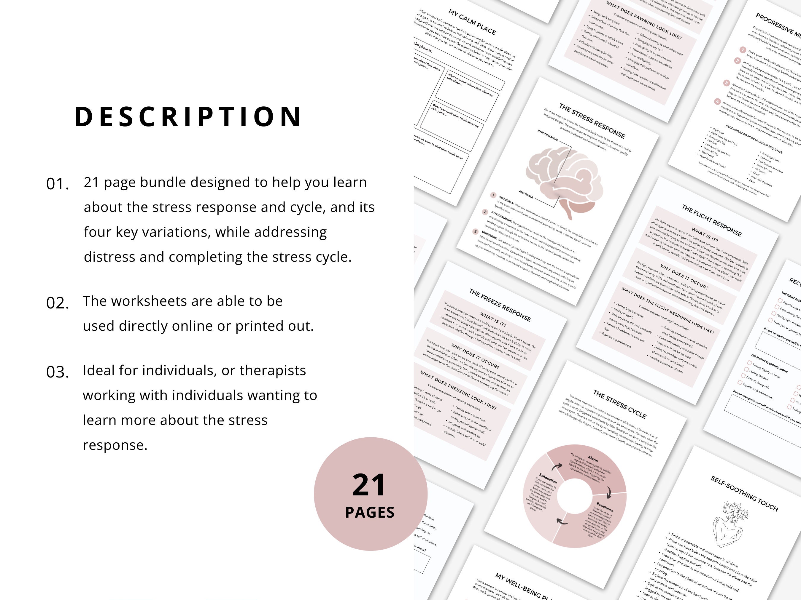 Stress Response Therapy Worksheets Bundle, Fight Flight Freeze Fawn ...