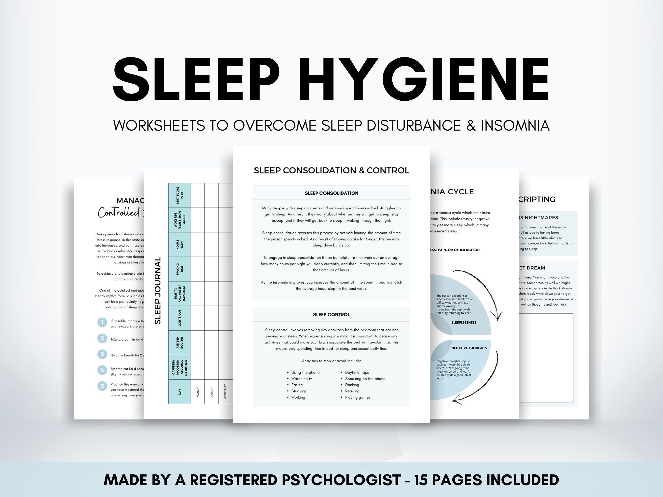 Sleep Hygiene Worksheets: Insomnia & Sleep Disturbance Resource (15 ...