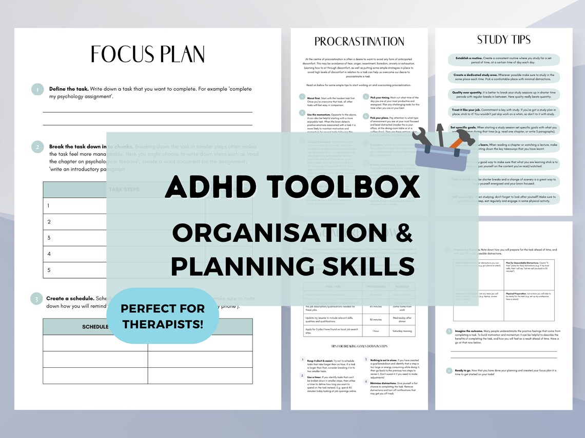 ADHD Worksheets for Adults & Teens, Executive Functioning, Coping ...