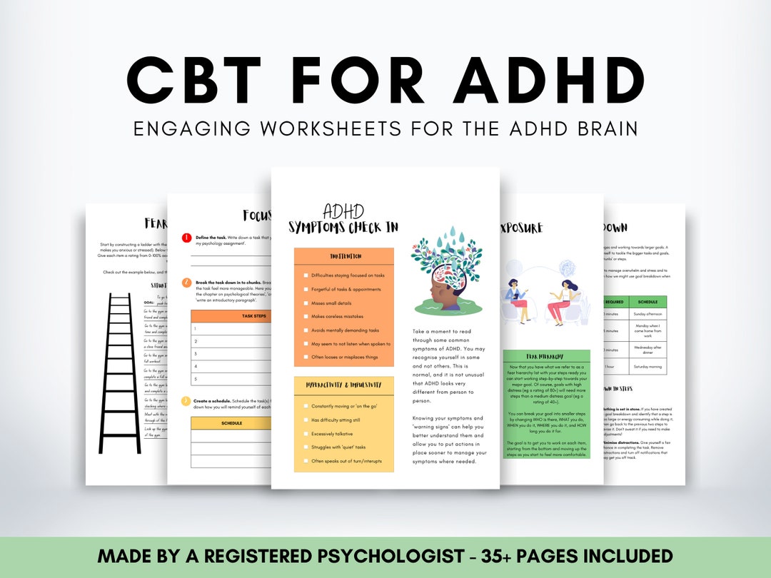 CBT Worksheets for ADHD Brain Bundle, Executive Functioning for Adults ...