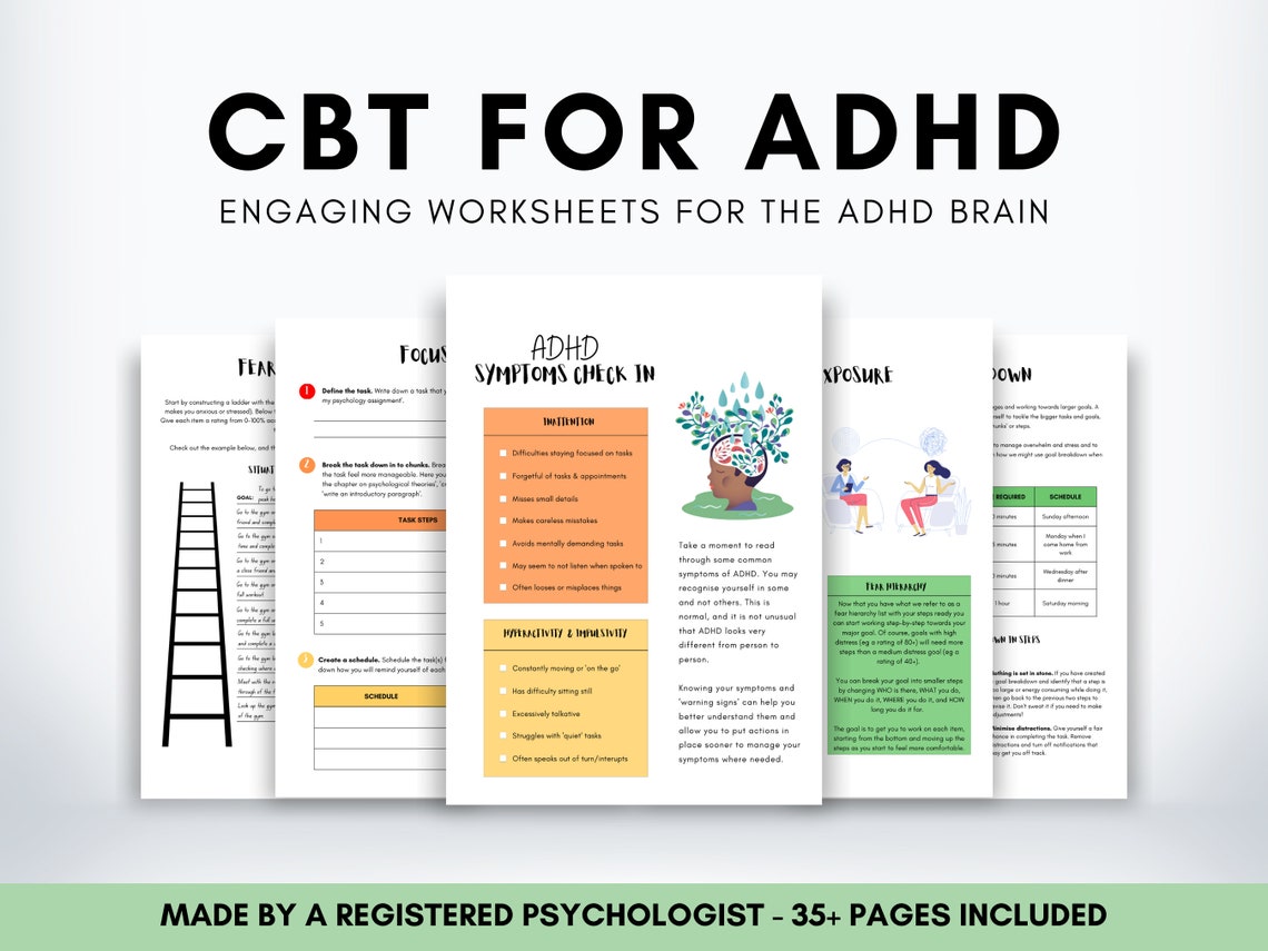 CBT Worksheets for ADHD Brain Bundle, Executive Functioning for Adults ...