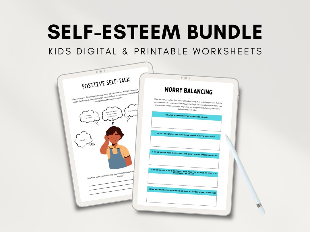 Self Esteem Worksheet Bundle for Kids, Confidence Workbook for Children ...