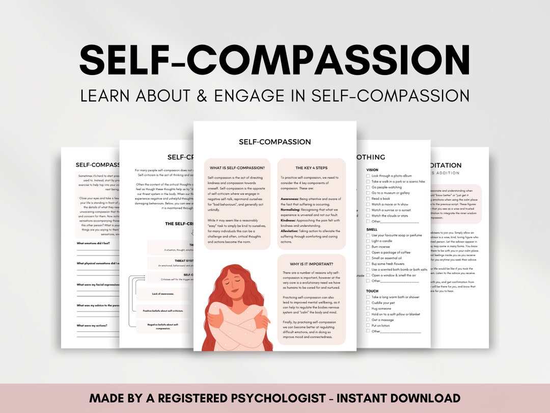 Self Compassion Worksheet Bundle: Self-esteem Therapist Resource - Etsy