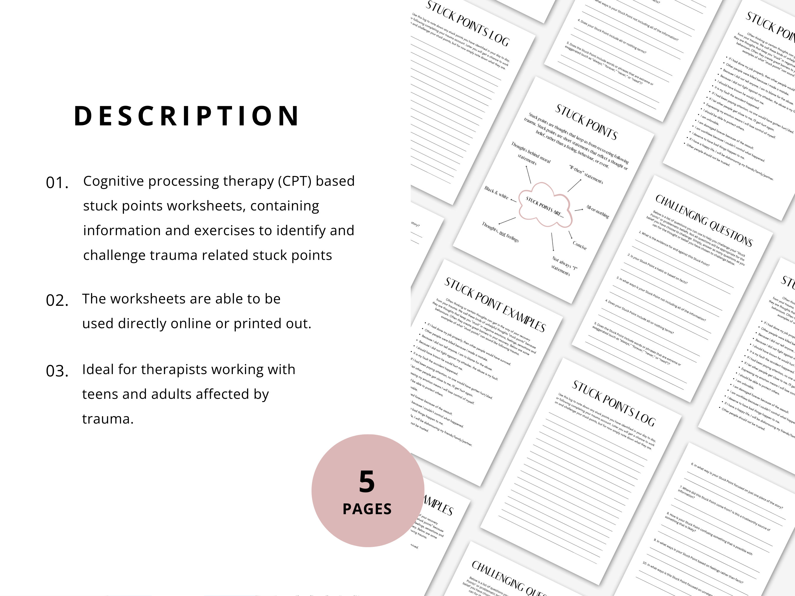 CPT Trauma Worksheets: Stuck Points, Triggers, PTSD (printable ...