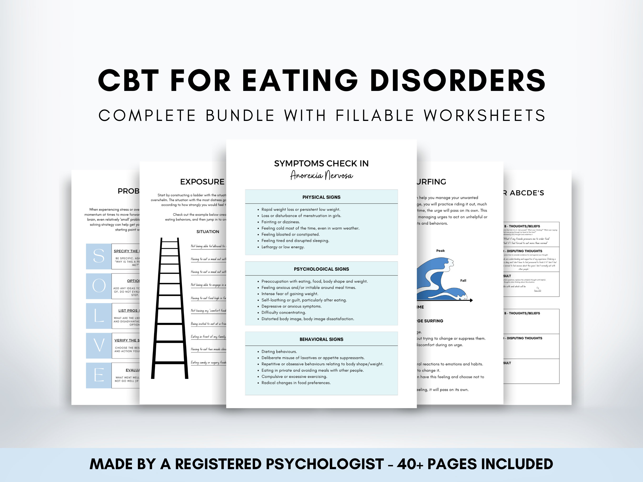 CBT for Eating Disorders Worksheets: Therapy Handouts (printable ...