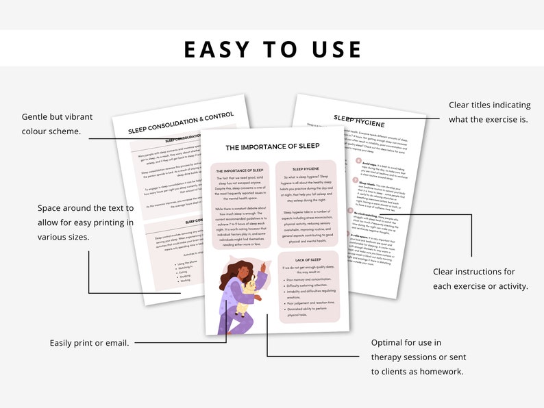 Sleep Hygiene Therapy Education Worksheets for Managing Insomnia and ...
