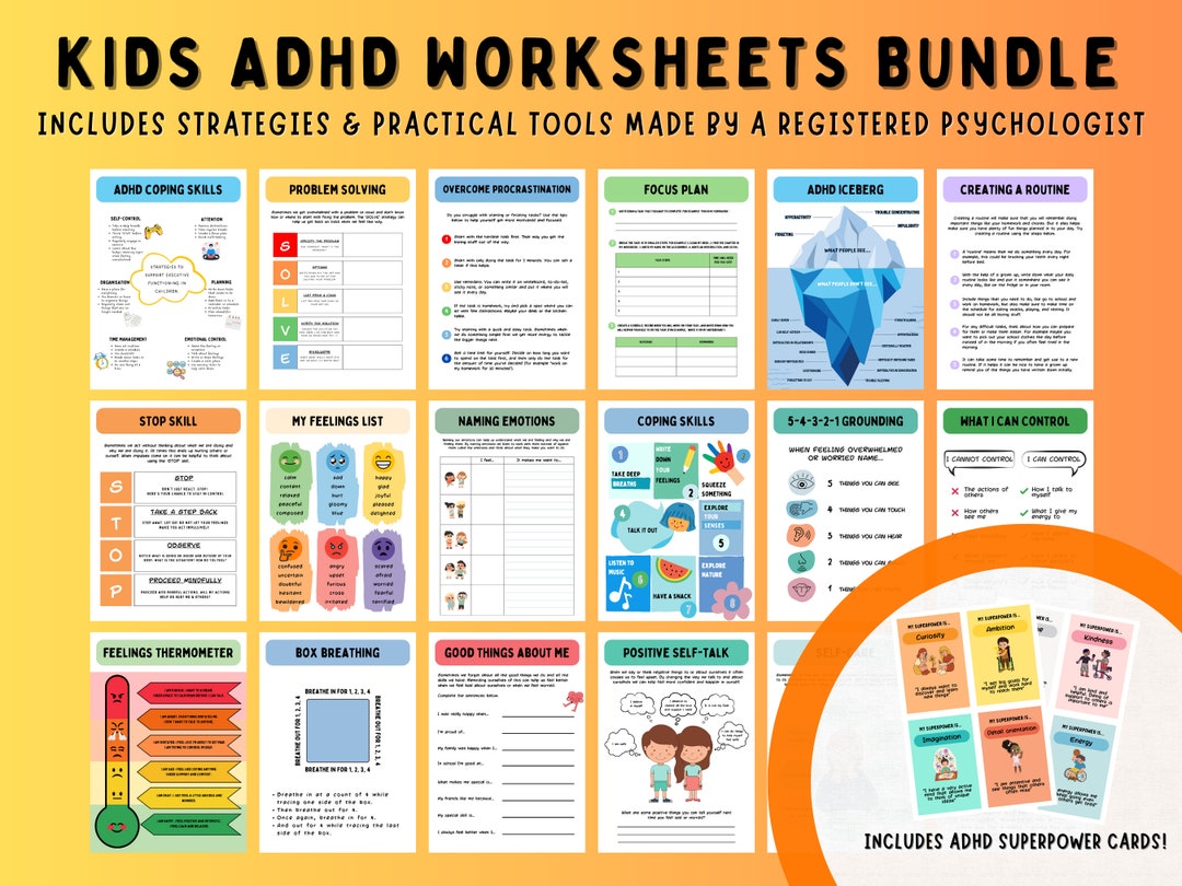 ADHD Worksheets Mega Bundle for Kids | ADHD Planner Printable Workbook ...