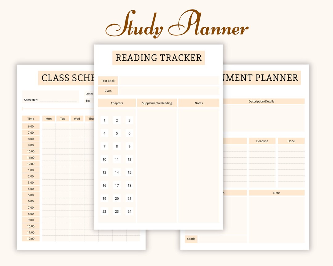 Study Planner, Study Guide Printable, Homework Tracker, Digital ...