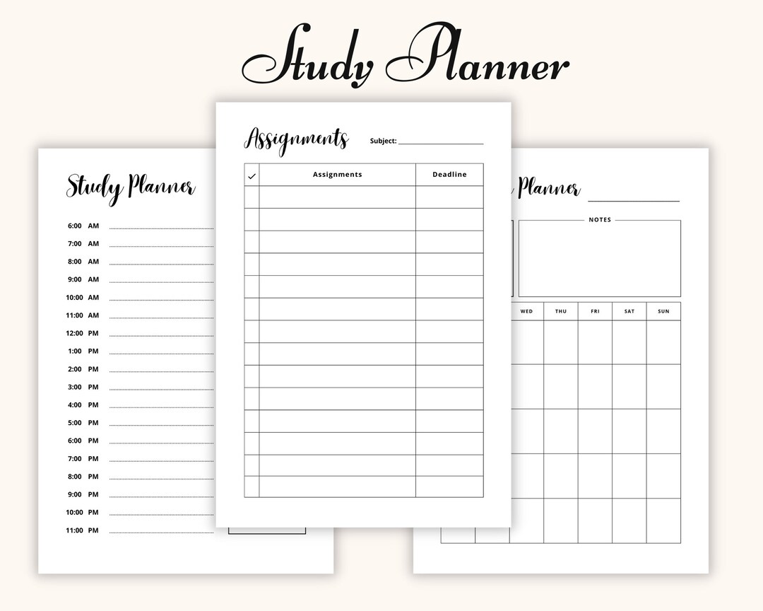 Study Planner, Study Guide Printable, Homework Tracker, Digital ...