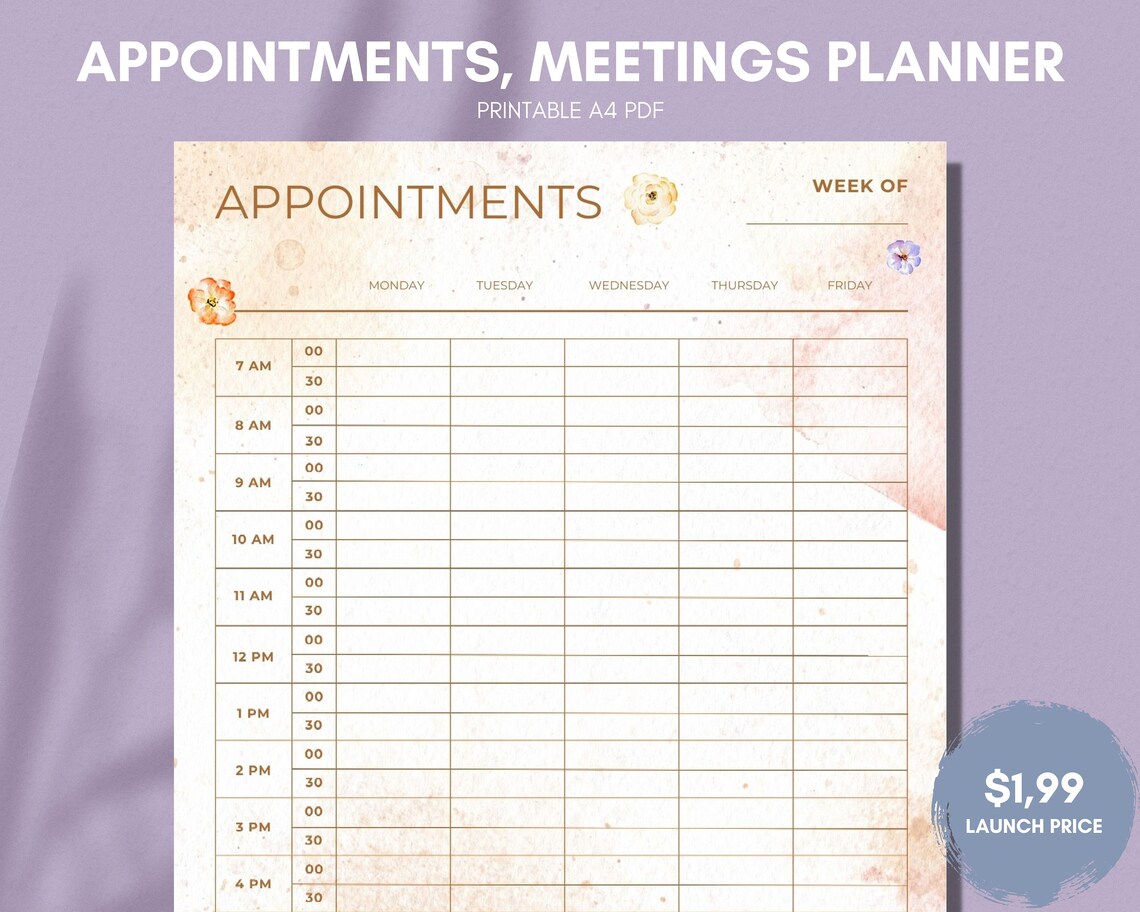 2023 Printable Digital Appointment Book, 30 Minute Interval ...